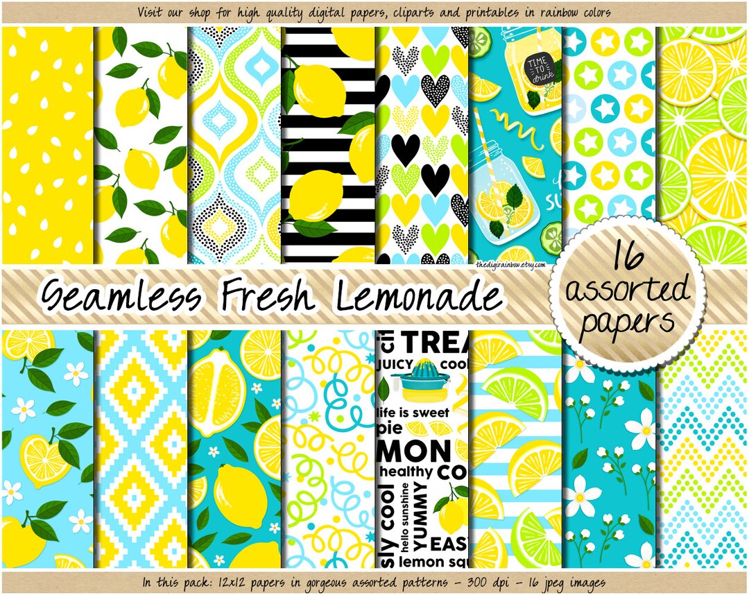 SALE Seamless Lemonade Digital Paper Lemon Wedge Clipart Printable ...