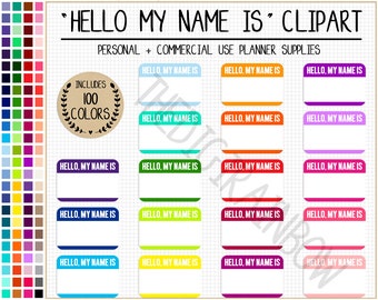 100 Rainbow Hello My Name is Printable Tags, Planner Stickers Printable ...