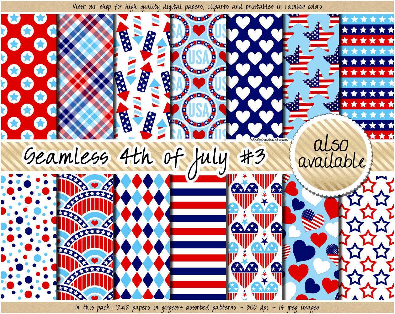SALE 4th of July Digital Paper USA Patriotic Seamless Pattern ...