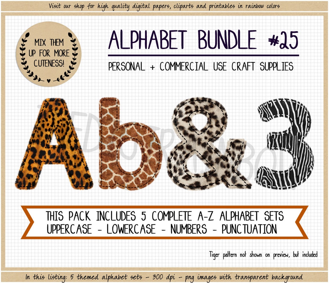 Animal Print Alphabet Leopard Alphabet Safari Clipart Zebra - Etsy