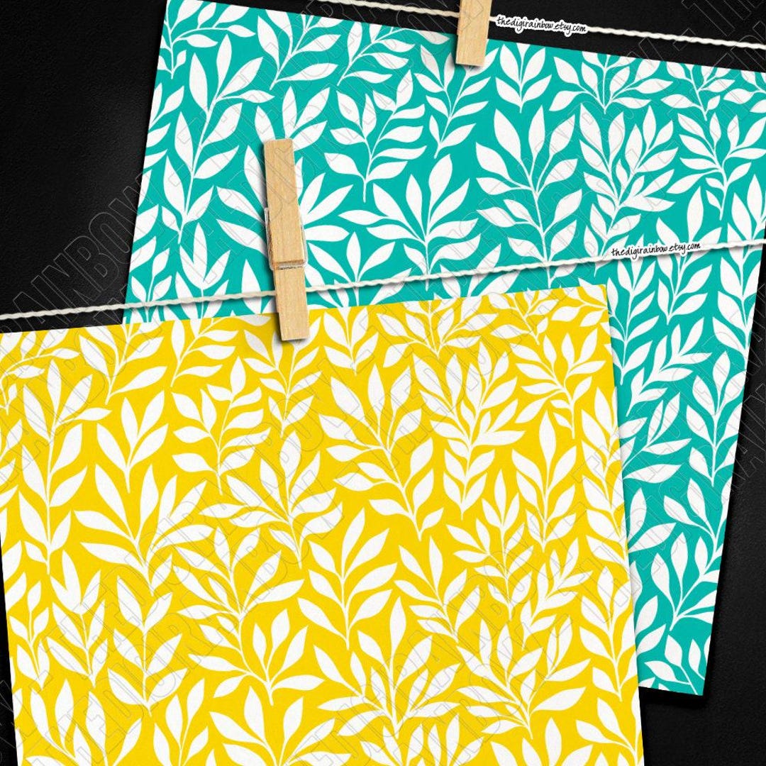 100 SEAMLESS Leaf Digital Paper Rainbow Foliage Background Floral ...