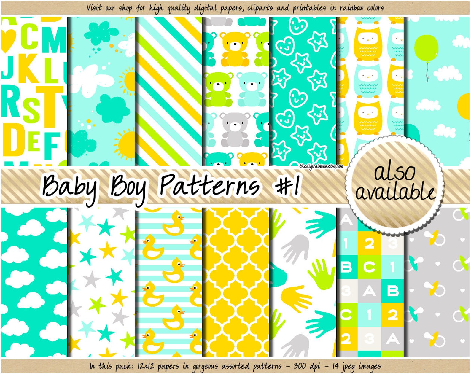 SALE Baby Boy Digital Paper Yellow Grey Digital Paper Baby | Etsy