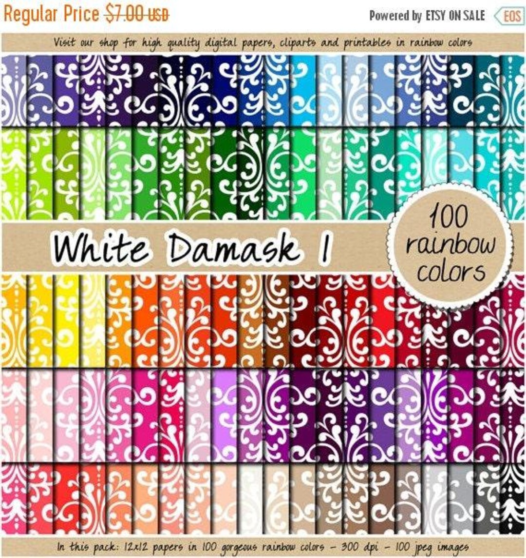 100 Damask Digital Paper Rainbow Damask Pattern Elegant Digital Damask ...