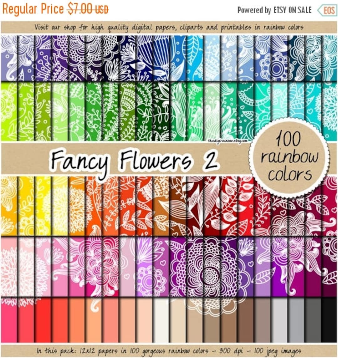 100 Fancy Floral Digital Paper Elegant Digital Paper Rainbow - Etsy