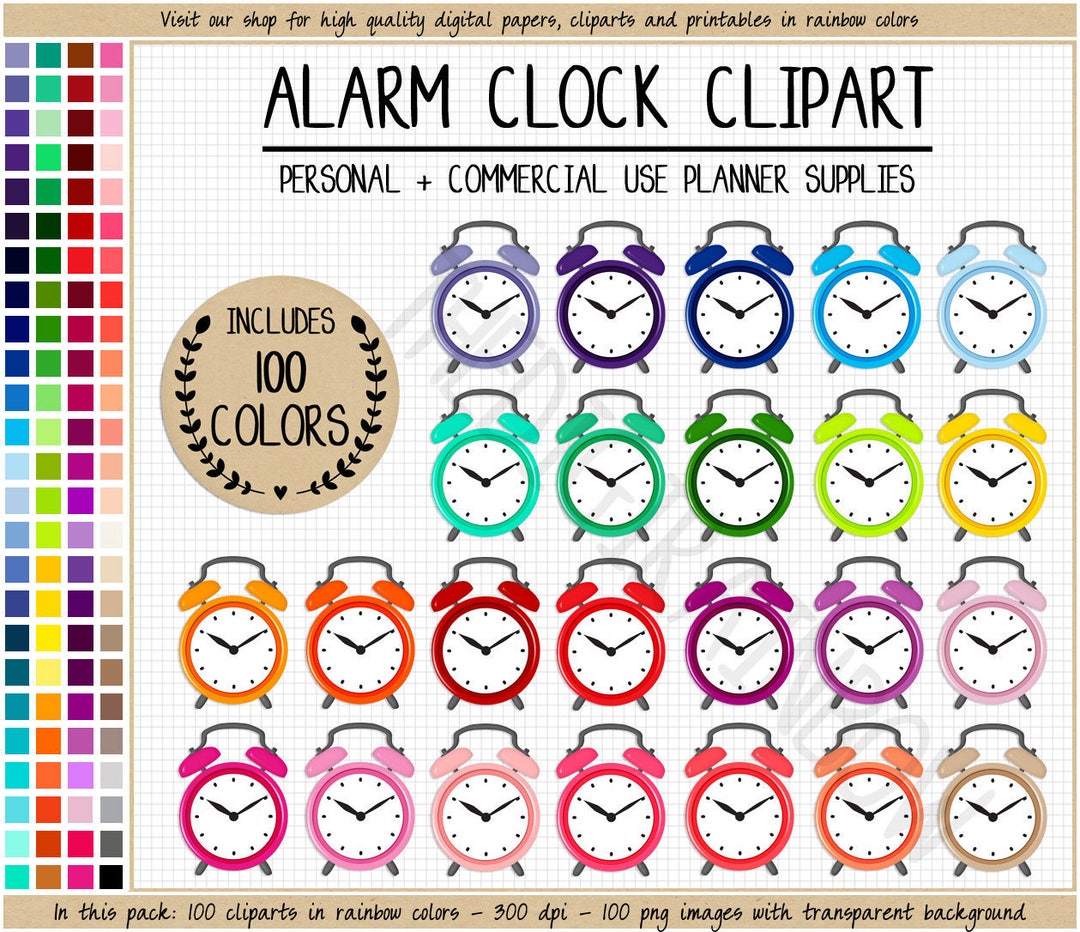 SALE 100 ALARM CLOCK Clipart Rainbow Alarm Clock Planner Stickers ...