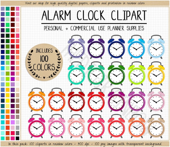 SALE 100 ALARM CLOCK Clipart Rainbow Alarm Clock Planner | Etsy Australia