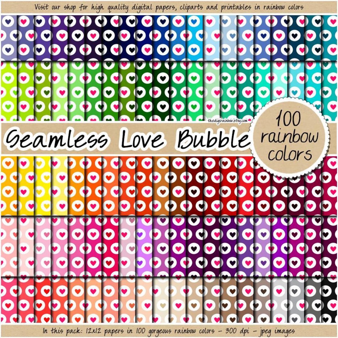 100 Seamless Heart Digital Paper Polkadot Pattern Pink Heart Romantic ...
