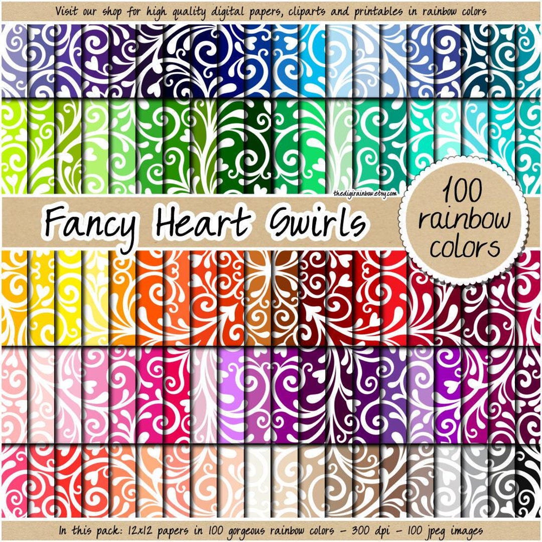 100 SEAMLESS Heart Digital Paper Valentine's Day Background Swirl ...