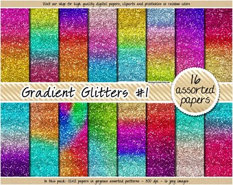 SALE 100 Ombre Glitter Digital Paper Rainbow Glitter Digital Paper ...