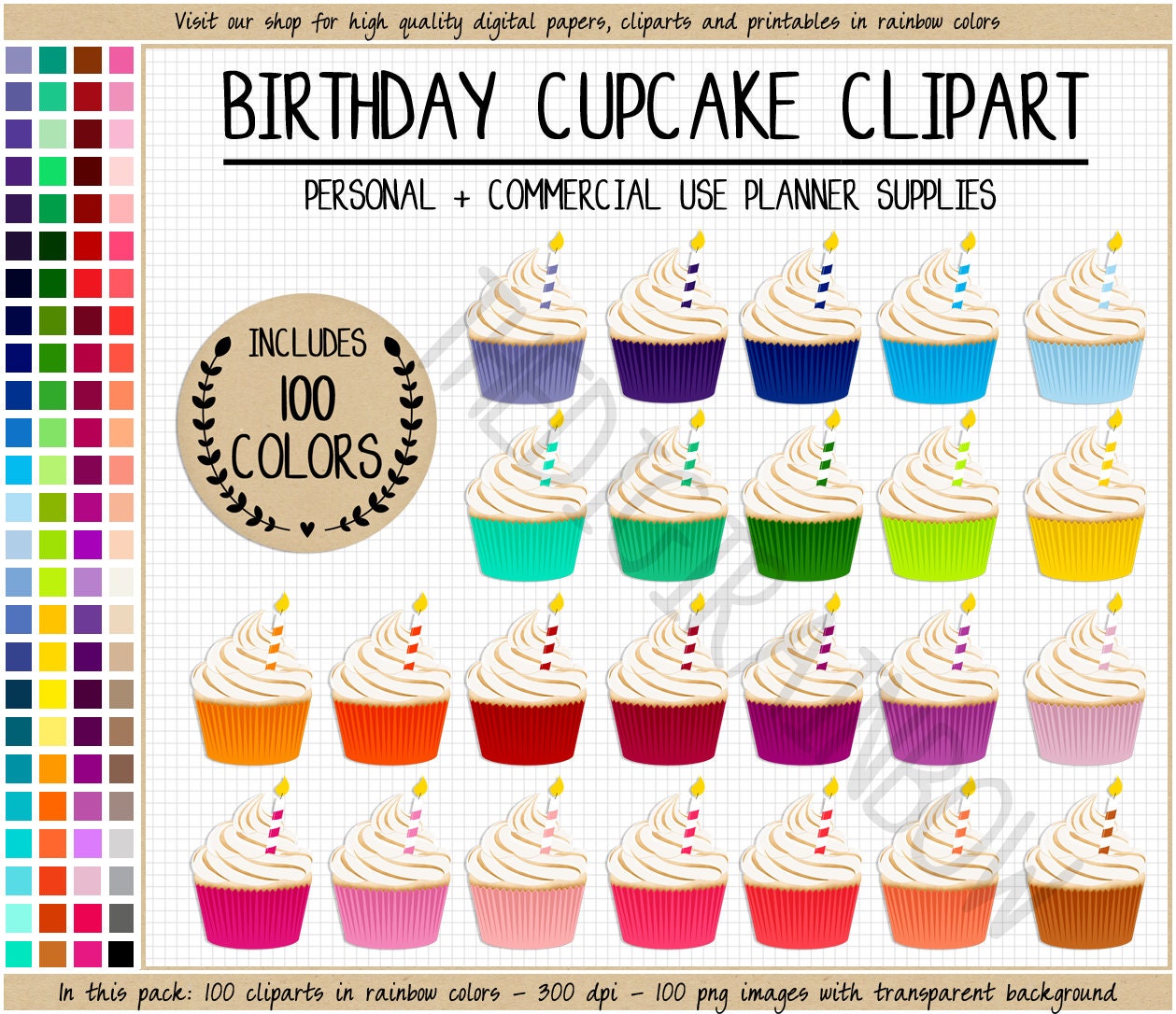 SALE 100 CUPCAKE clipart birthday cake sticker birthday | Etsy