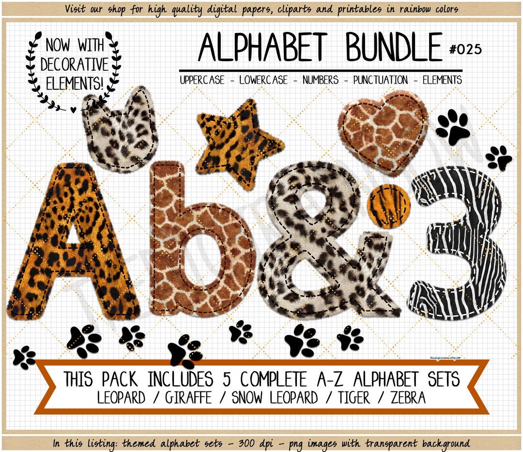 Animal Print Alphabet Leopard Alphabet Safari Clipart Zebra Alphabet ...