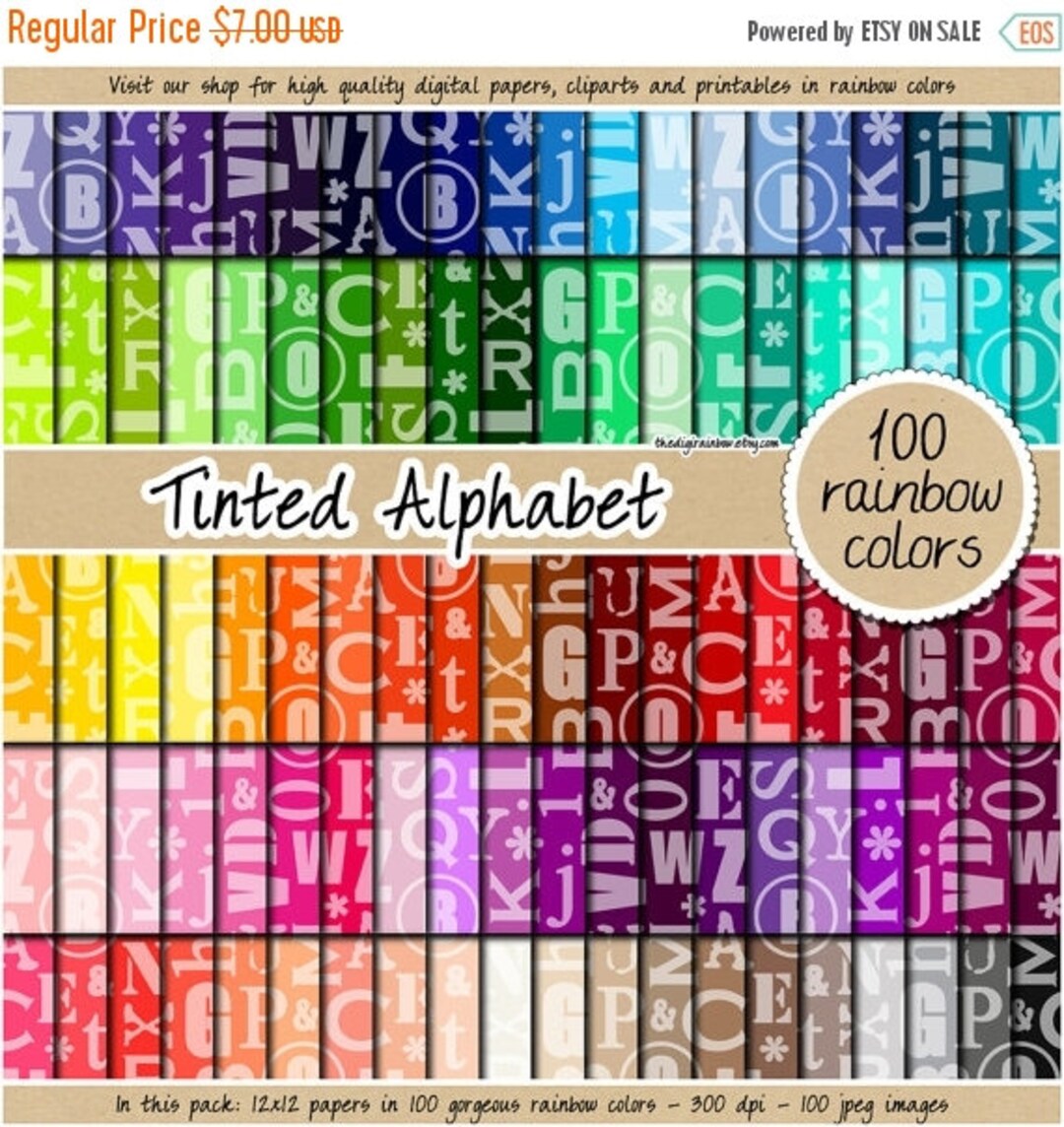 100 Alphabet Digital Paper Printable Alphabet Wall Art Rainbow Digital ...