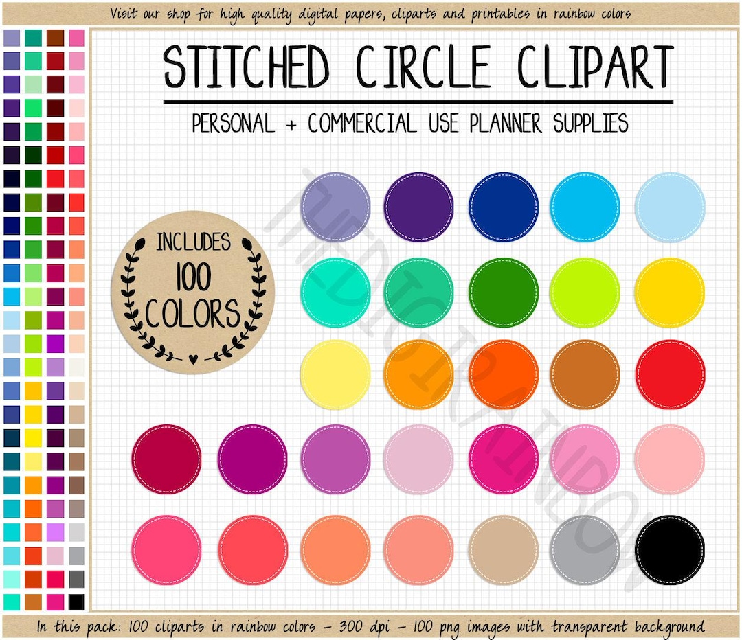 SALE 100 STITCHED CIRCLE Clipart Blank Circle Sticker Bright Circle ...