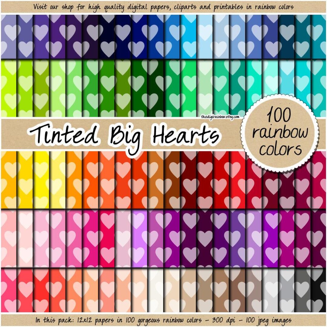 100 SEAMLESS Tinted Heart Digital Paper Rainbow Valentine's Day ...