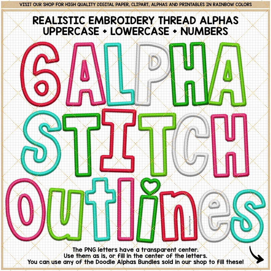 Pink and Green Alphabet Watermelon Font Faux Embroidery Alpha Bundle ...