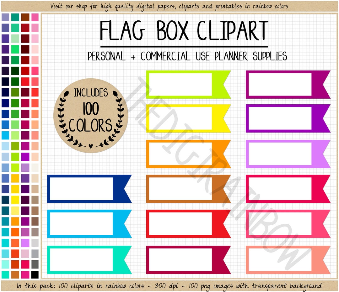 SALE 100 Blank Flag Pointy BOX Clipart Rainbow Box Printable Digital ...