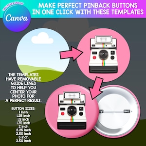 Button Pin Template Bundle, Editable CANVA Frame, Blank Pinback Buttons, Custom Badge Circle ...