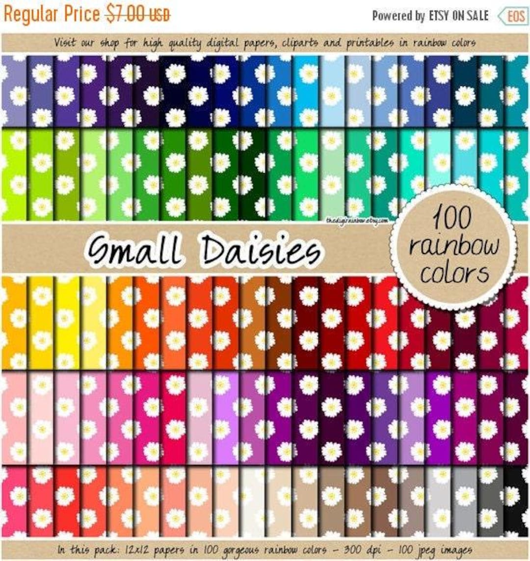 100 Cute Daisy Digital Paper Summer Digital Paper Rainbow Print Floral ...