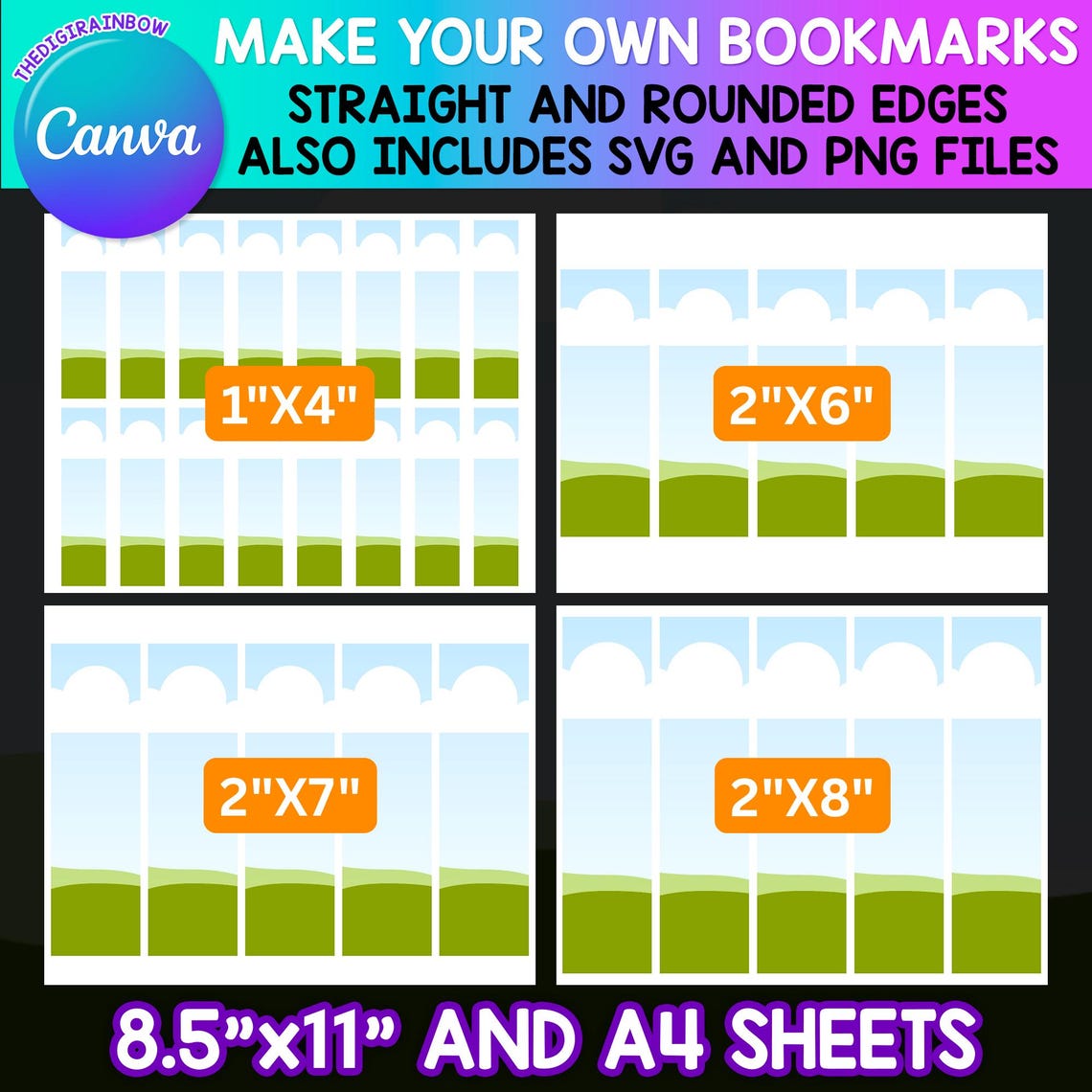 Bookmark Editable Canva Template, Printable Bookmark Canva Frame, DIY ...