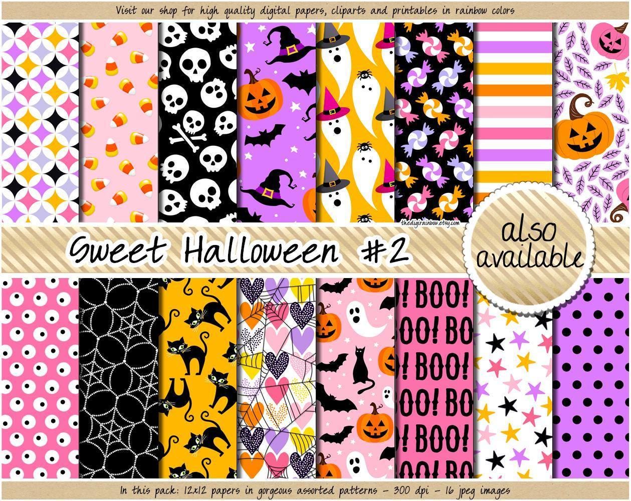 Halloween Digital Scrapbook Paper Black Cat Pattern Witch Printable ...