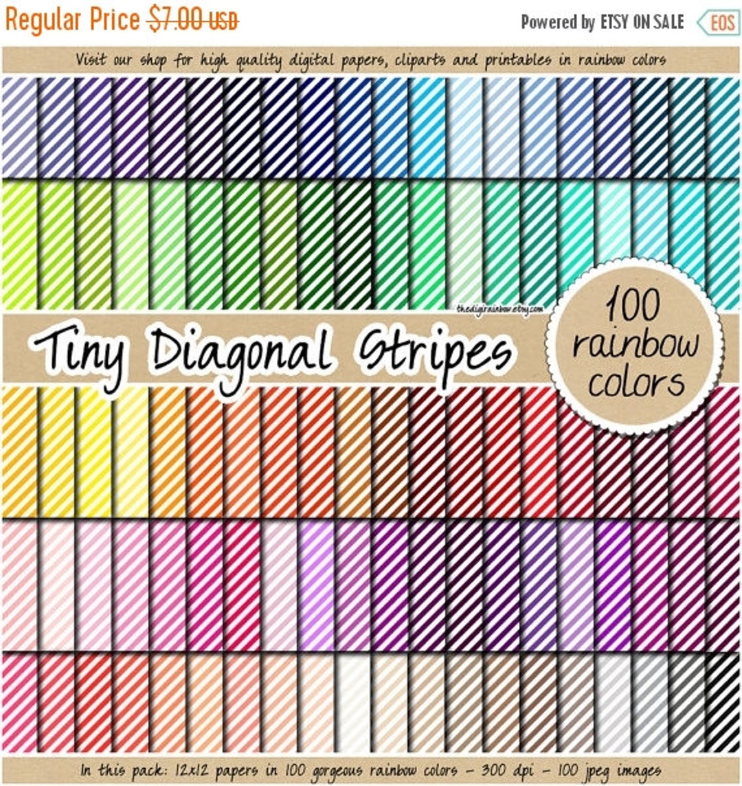 100 SEAMLESS Diagonal Stripe Digital Paper Rainbow Scrapbook Paper ...