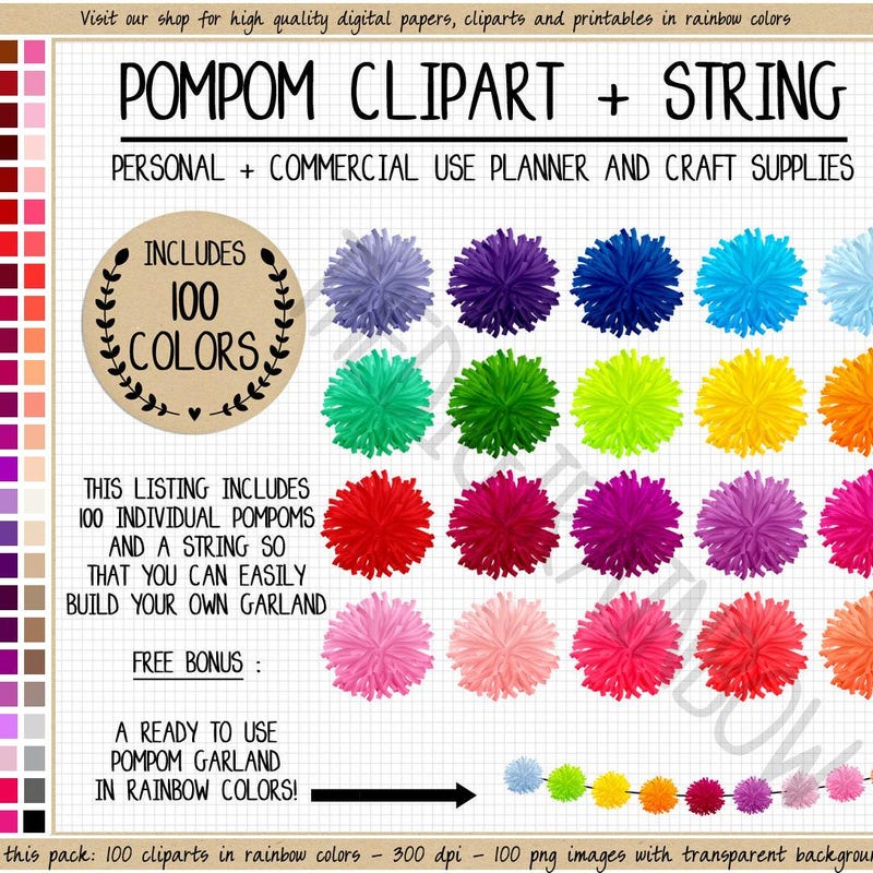 Pom Poms Clipart - Etsy