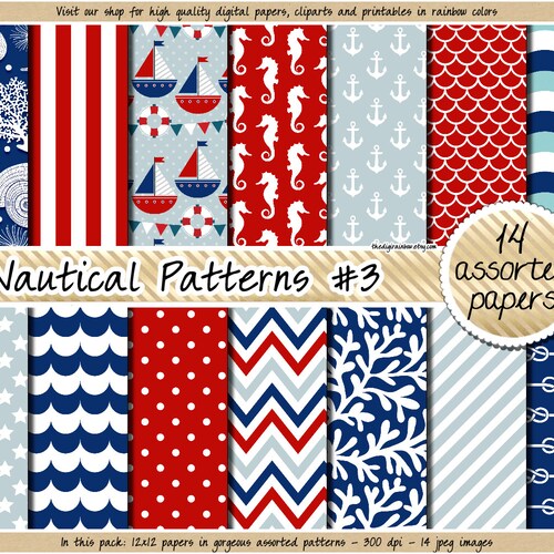 NAUTICAL Digital Paper: neutral BLUE Nautical - Etsy Israel