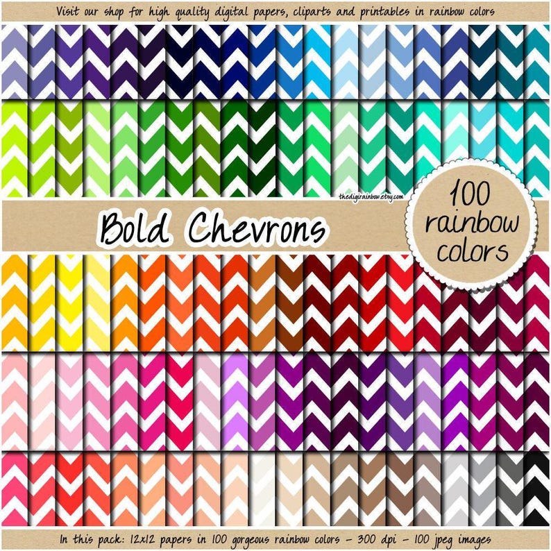 100 Seamless Chevron Digital Paper Printable Chevron Background Rainbow ...