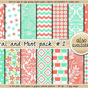 SALE Coral and Mint Digital Paper Pastel Digital Paper Scrapbooking in ...