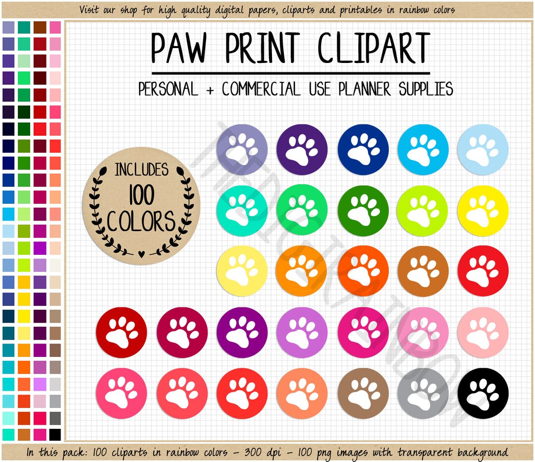 SALE 100 PAW PRINT Clipart Dog Clipart Cat Clipart Paw Print Stickers ...