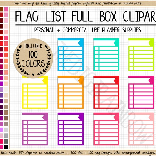 SALE 100 Checklist Full Box Clipart List Full Box Rainbow - Etsy