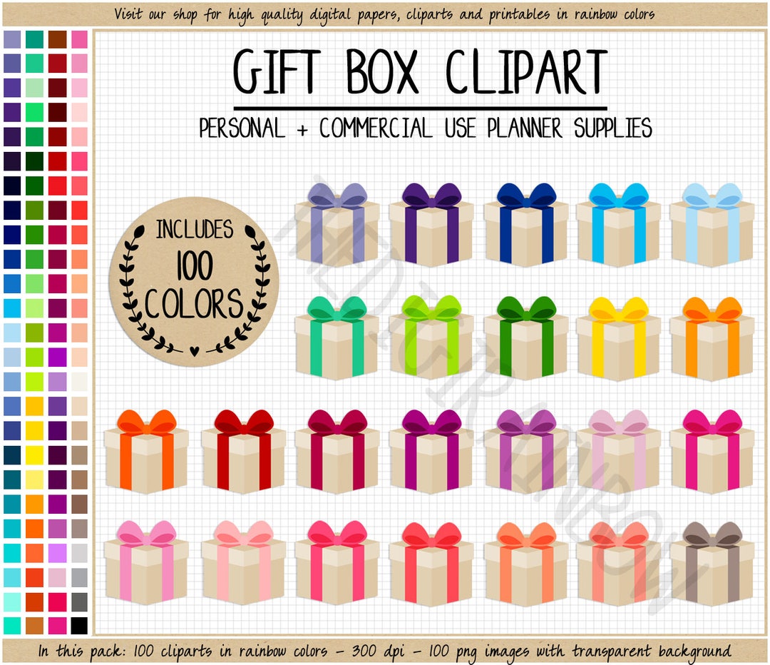 SALE 100 GIFT BOX Clipart Rainbow Gift Stickers Colorful Present ...