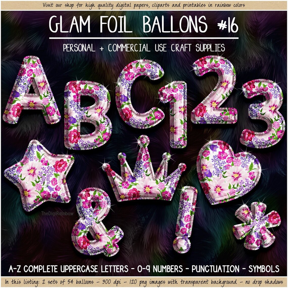 PINK FLORAL Foil Balloon Alphabet Clipart Garden Party Balloon | Etsy