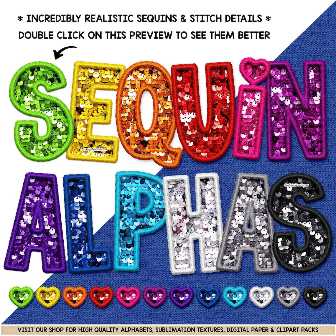 Sequin Alphabet PNG Bundle, Faux Embroidery Sublimation Design, Rainbow ...