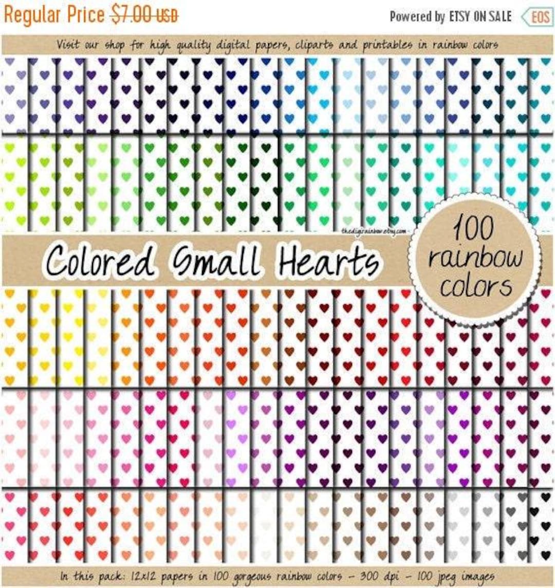 100 Rainbow Small Heart Digital Paper Valentine's Day Digital Paper ...