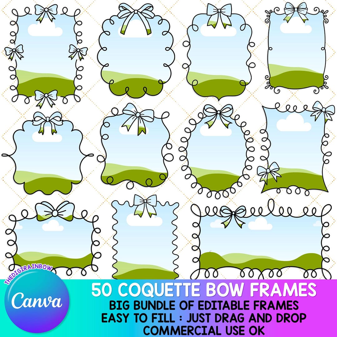 50 Coquette Bow Frame Canva Templates, Editable Wavy Ribbon Whimsical ...