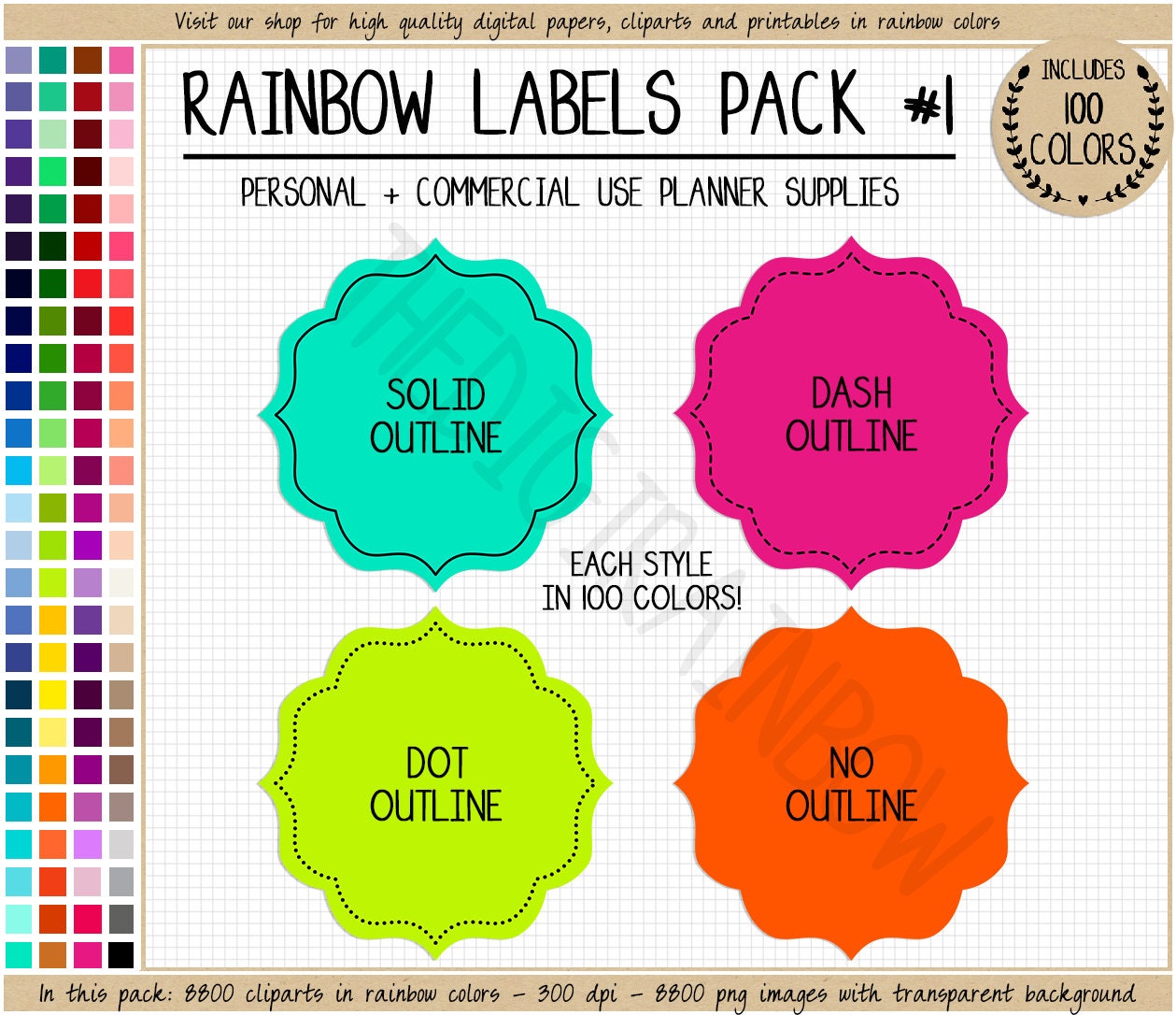 SALE 8800 Printable Rainbow Label Clipart Outline Label - Etsy