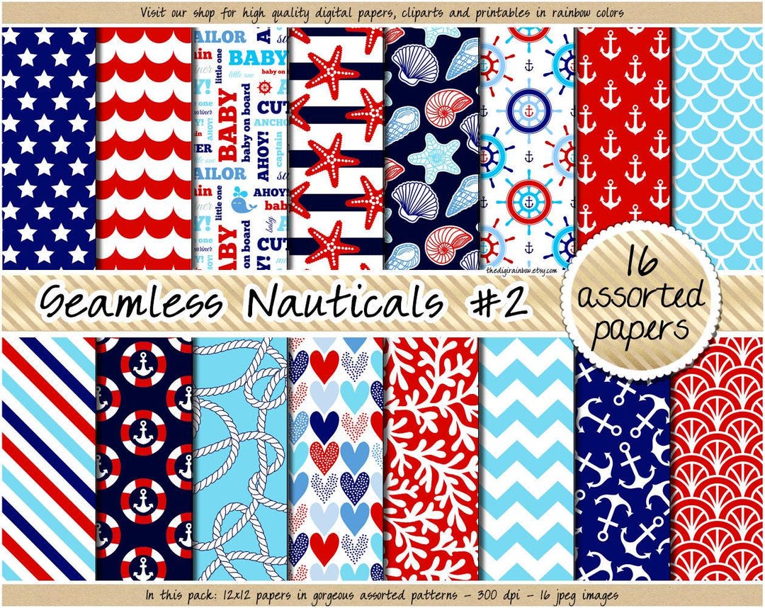 SEAMLESS Nautical Digital Paper Scrapbooking Summer Time Background ...