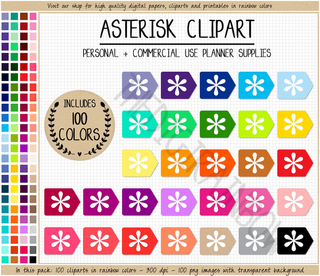 SALE 100 ASTERISK FLAG Clipart Asterisk Digital Sticker Pastel Planner ...