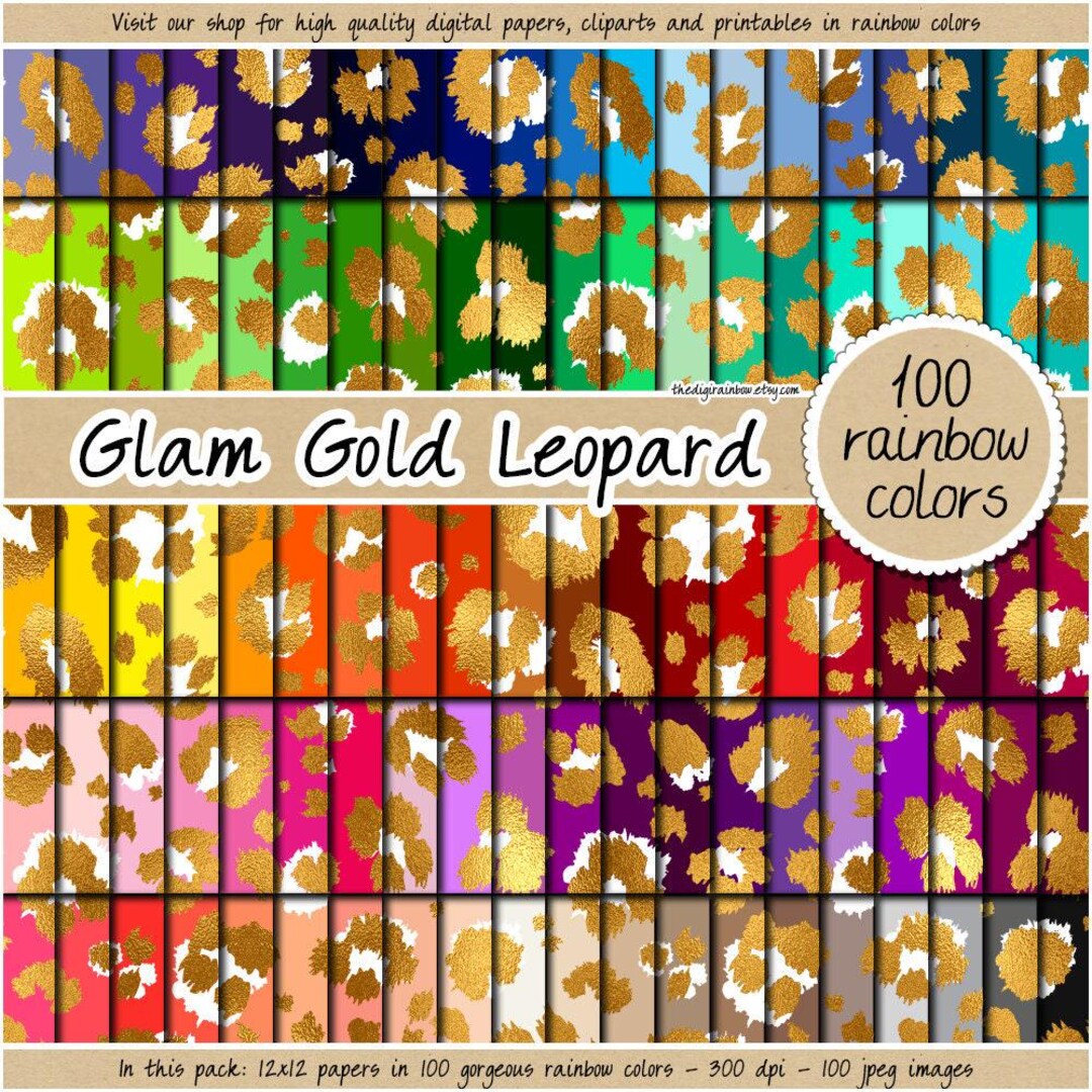 SALE 100 SEAMLESS Gold Leopard Print Digital Paper Rainbow Leopard ...