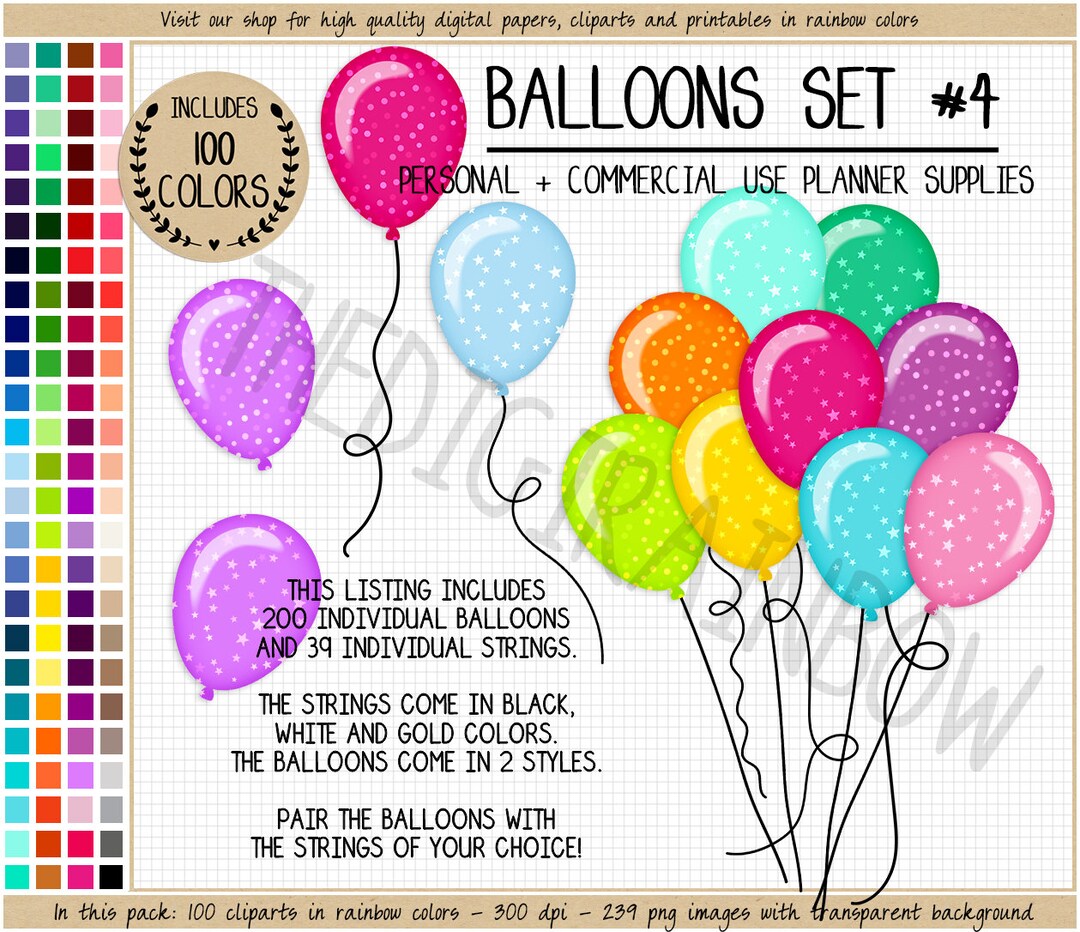 SALE 200 Star Balloon Clipart Rainbow Balloon Sticker Glossy Balloon ...