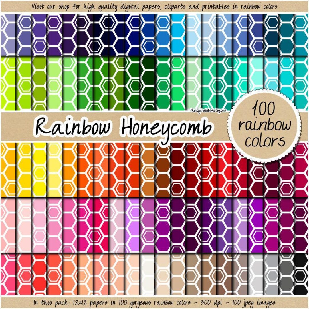 100 SEAMLESS Colored Honeycomb Digital Paper Rainbow Hexagon Background ...