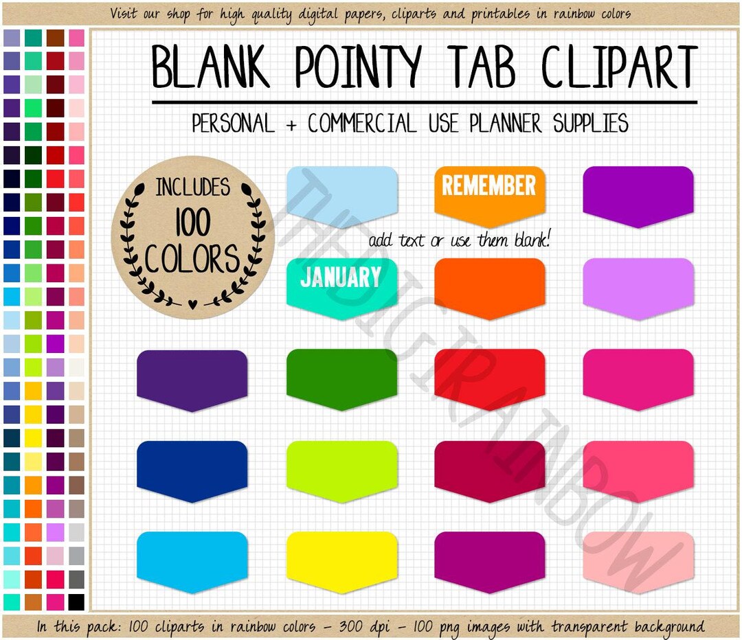 SALE 100 TAB Clipart Rainbow Tab Stickers Printable Planner Divider ...