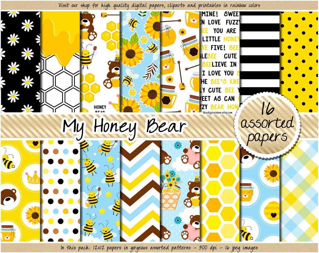 SALE Honey Bear Digital Paper Teddy Bear Seamless Digital Paper Honey ...