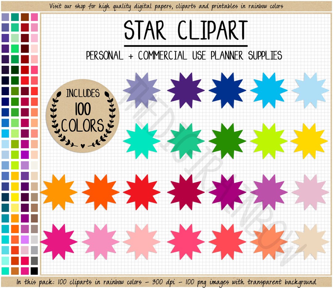 SALE 100 STAR Clipart Rainbow Star Stickers Star Icon Star Planner ...