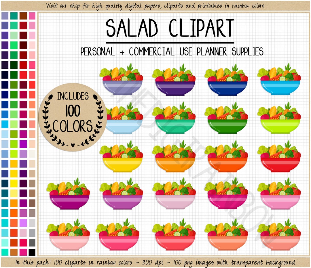 SALE 100 SALAD Clipart Salad Stickers Vegan Stickers Veggie Fruit ...