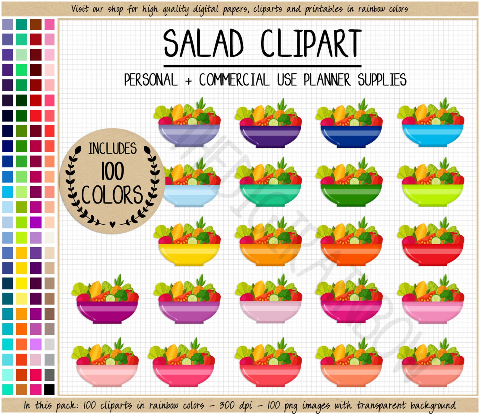 SALE 100 SALAD Clipart Salad Stickers Vegan Stickers Veggie - Etsy