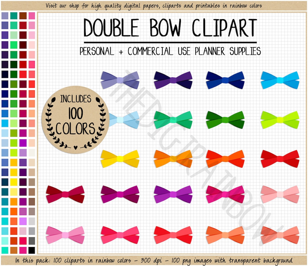 SALE 100 BOW Clipart Bow Sticker Printable Planner Sticker Rainbow ...