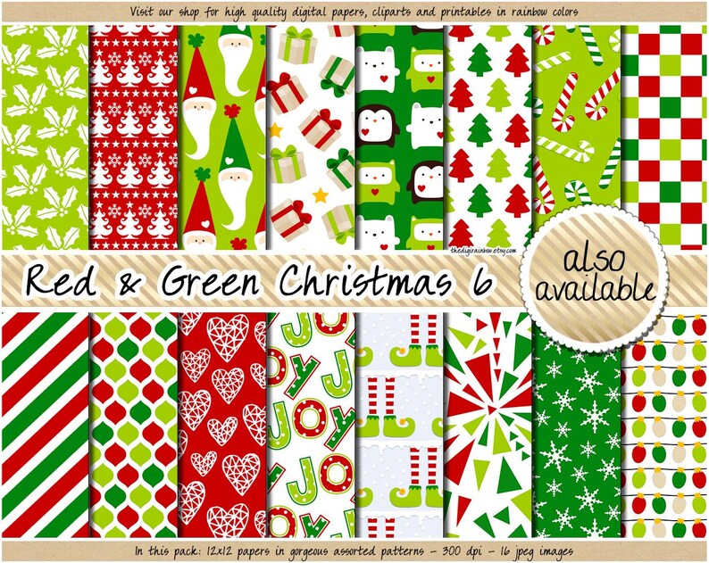 Seamless Christmas Digital Paper Red and Green Holiday Background ...