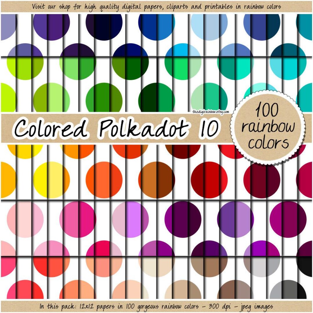 100 Rainbow Jumbo Polka Dot Digital Paper Seamless Polkadot Background ...
